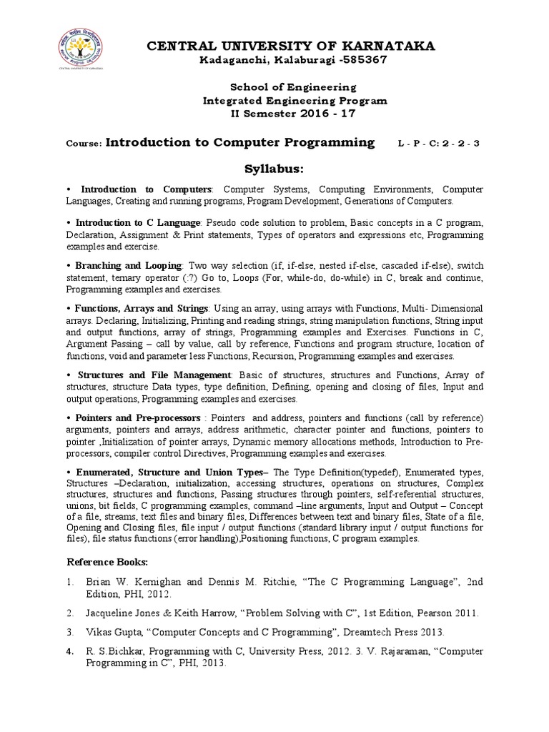 Central University of Karnataka: Introduction To Computer Programming ...