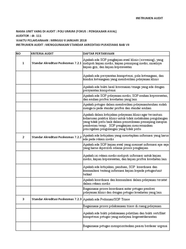 Audit Akreditasi Puskesmas Poli Umum | PDF