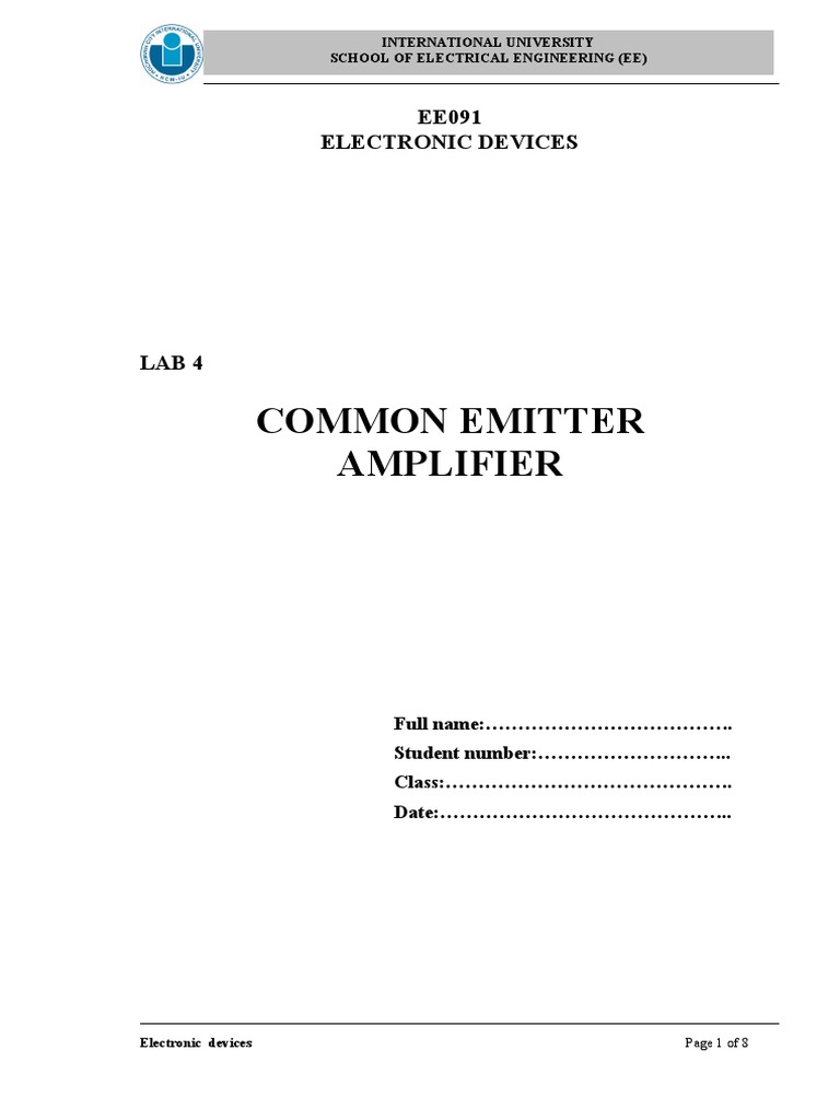 Common Emitter Amplifier: EE091 Electronic Devices | PDF | Amplifier ...