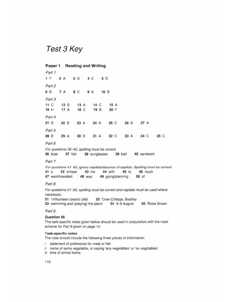 Ket - Book 1 - Test 3 - Key | PDF