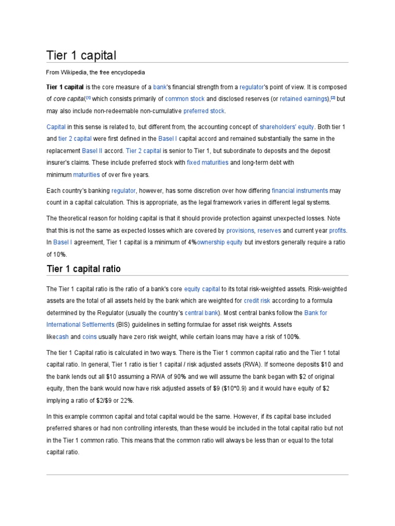 Tier 1 Capital Ratio | PDF | Tier 1 Capital | Credit Risk