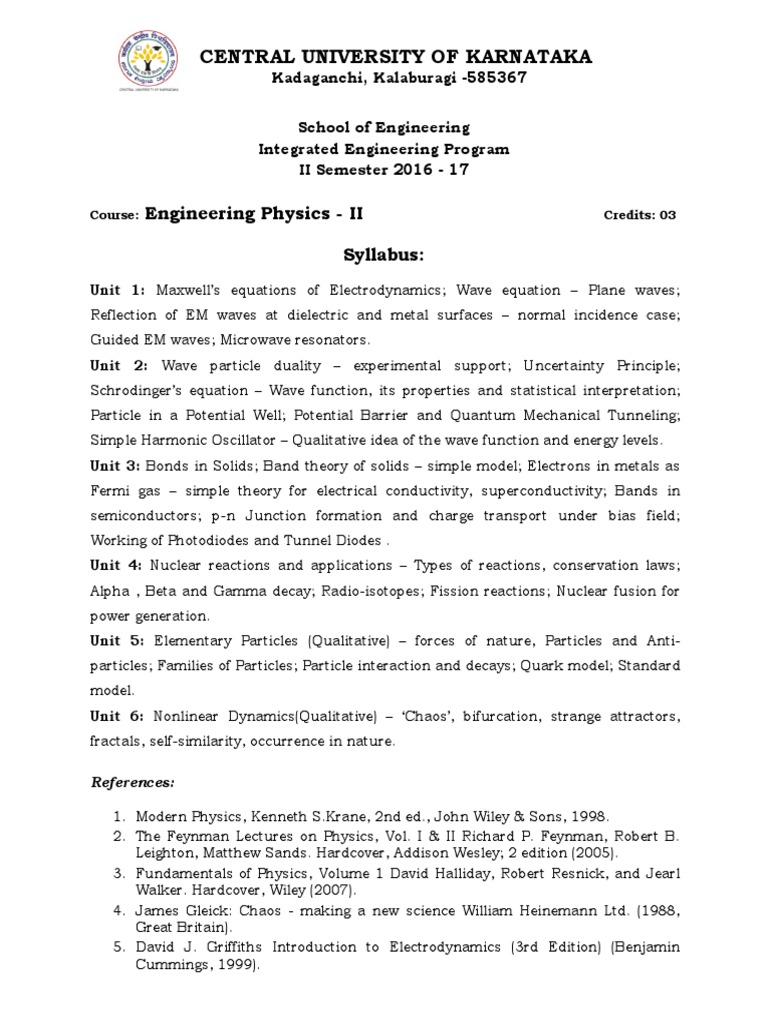 Engineering Physics II - Syllabus 2016 | PDF