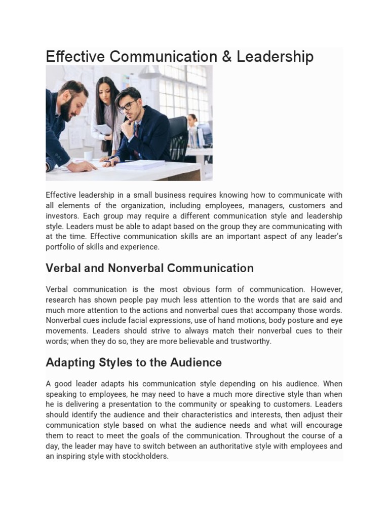 Effective Communication Leader | PDF | Nonverbal Communication | Leadership