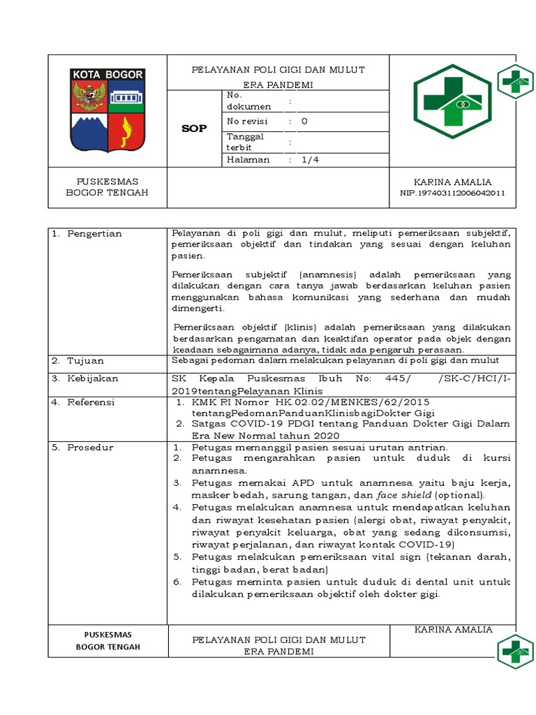 SOP Pelayanan Poli Gigi New Normal | PDF