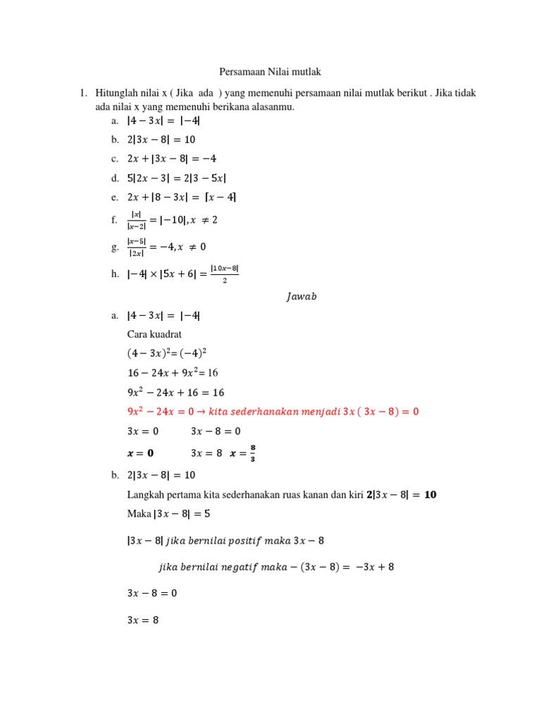 8 Tipe Soal Persamaan Nilai Mutlak | PDF