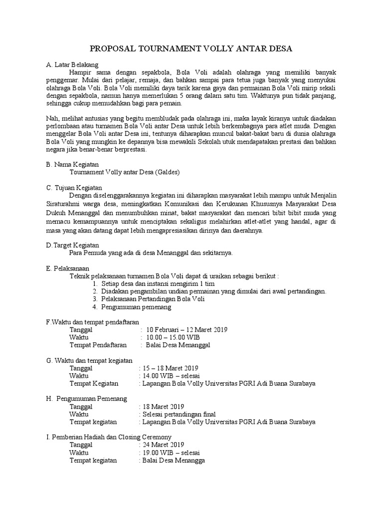 Proposal Tournament Volly Antar Desa | PDF