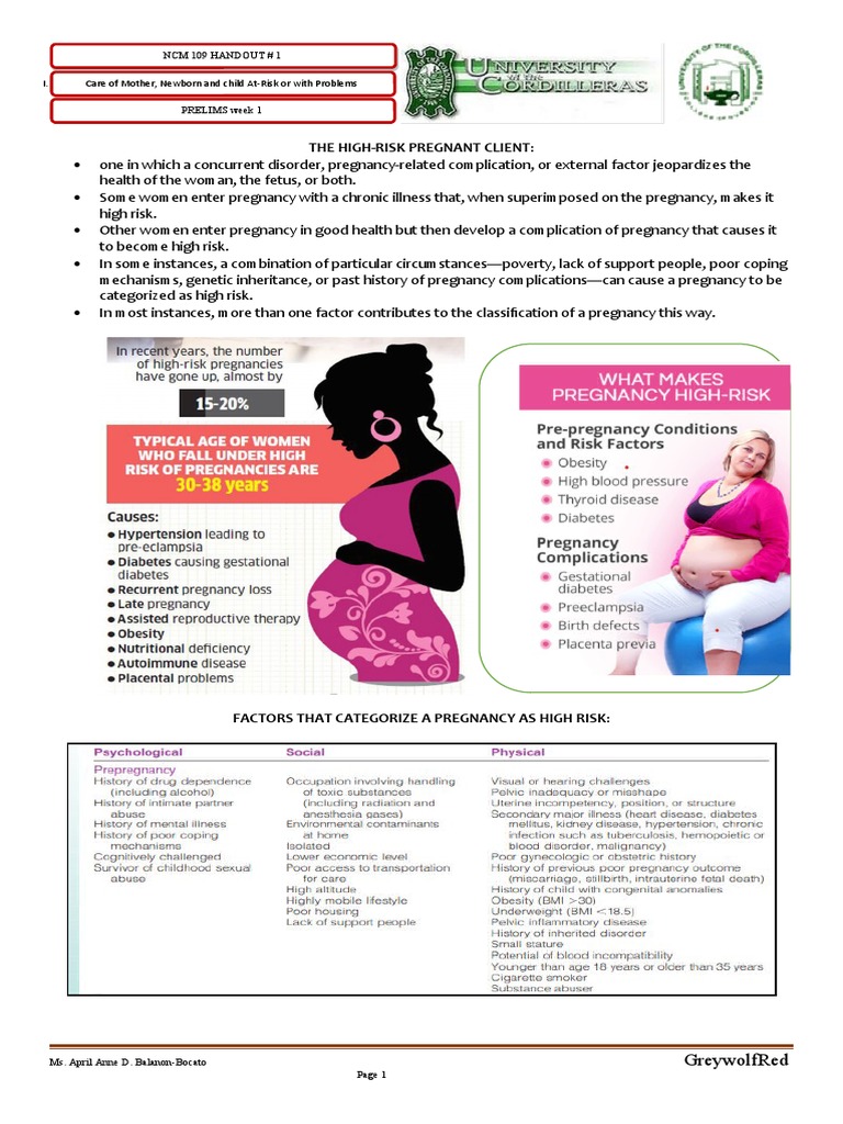 The High-Risk Pregnant Client:: NCM 109 Handout # 1 | PDF | Pregnancy ...