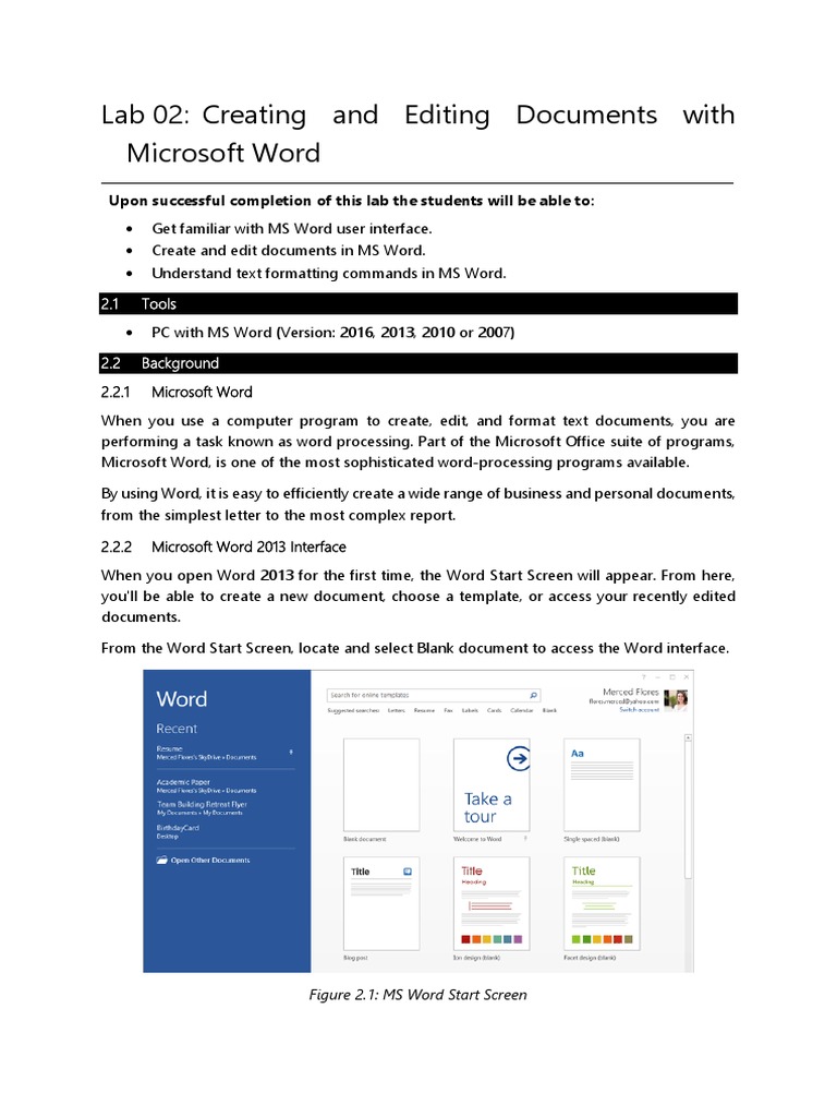 Lab 02: Creating and Editing Documents With Microsoft Word | PDF ...