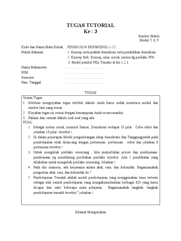 Tugas Tutorial 3 Pembelajaran PKN Di SD | PDF