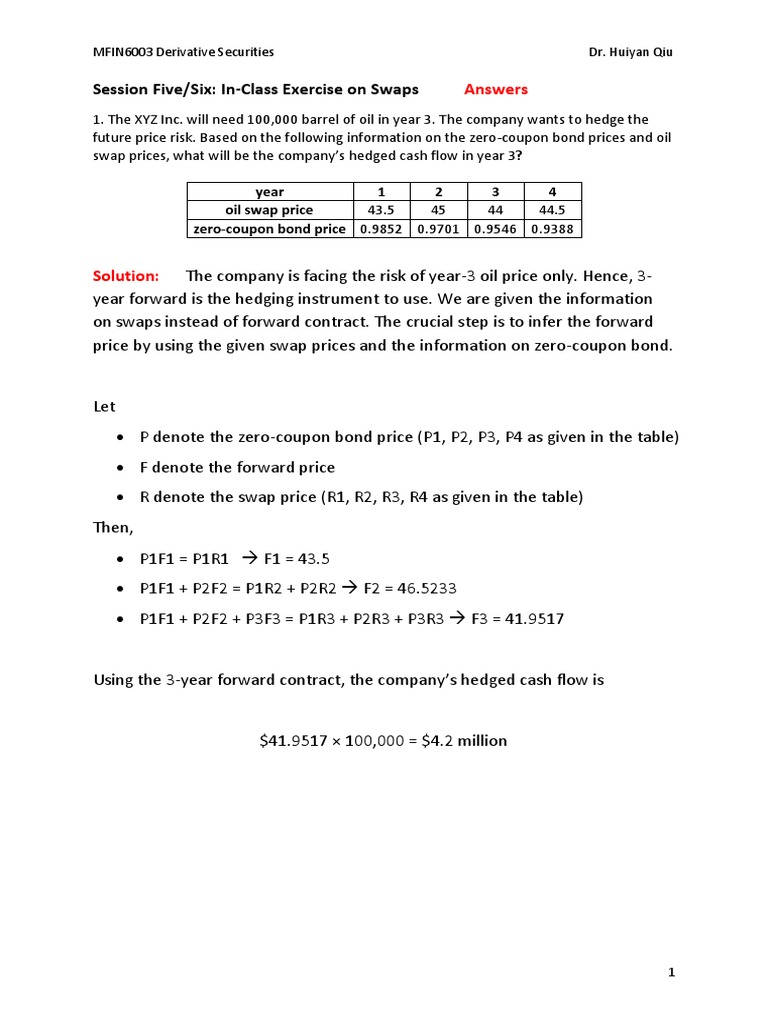 Session Five/Six: In-Class Exercise On Swaps: Answers | PDF | Swap ...
