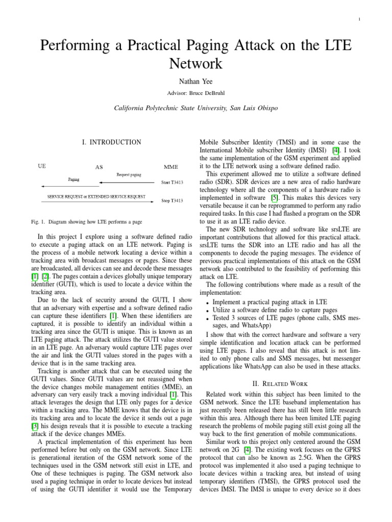 Performing A Practical Paging Attack On The LTE Network | PDF | Telecommunications | Information Age