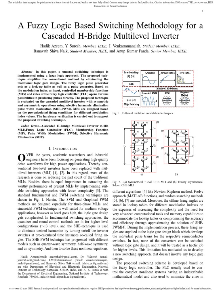 A Fuzzy Logic Based Switching Methodology For A Cascaded H-Bridge Multilevel Inverter | PDF ...