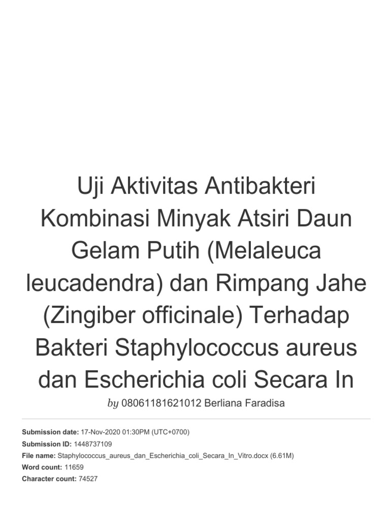 Antibacterial Activity of Ginger and Melaleuca | PDF | Wellness | Medical