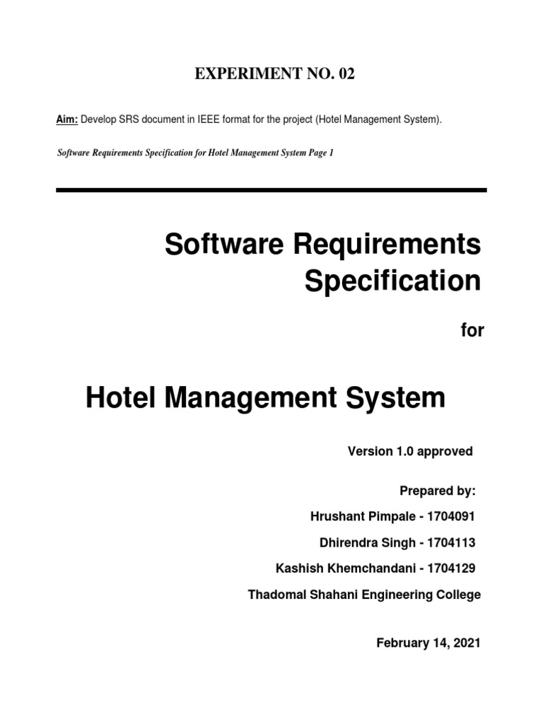 SRS Hotel Management System | PDF