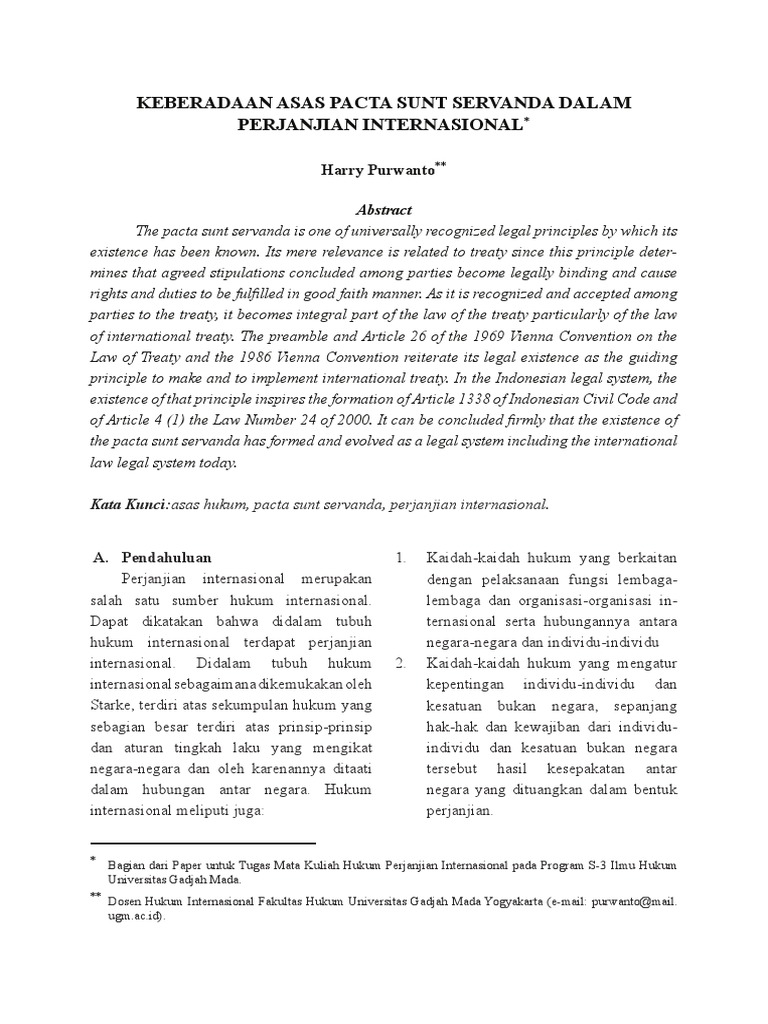 ID Keberadaan Asas Pacta Sunt Servanda Dalam Perjanjian Internasional | PDF | Politik | Ilmu Sosial