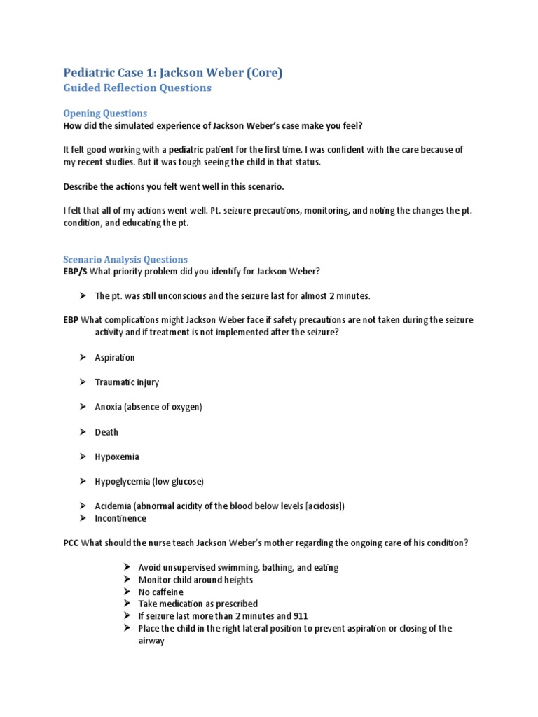 Peds Vsim Guided Reflection Questions Jackson Weber Pdf Coma