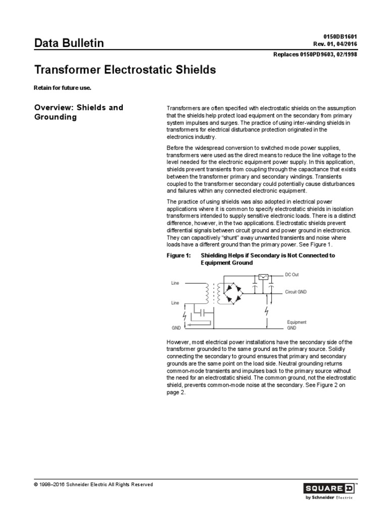Data Bulletin Transformer Electrostatic Shields: Overview: Shields and ...