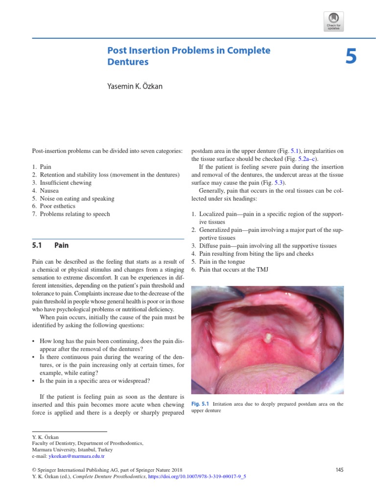 Post Insertion Problems in Complete Dentures | PDF | Dentures | Poly(Methyl Methacrylate)
