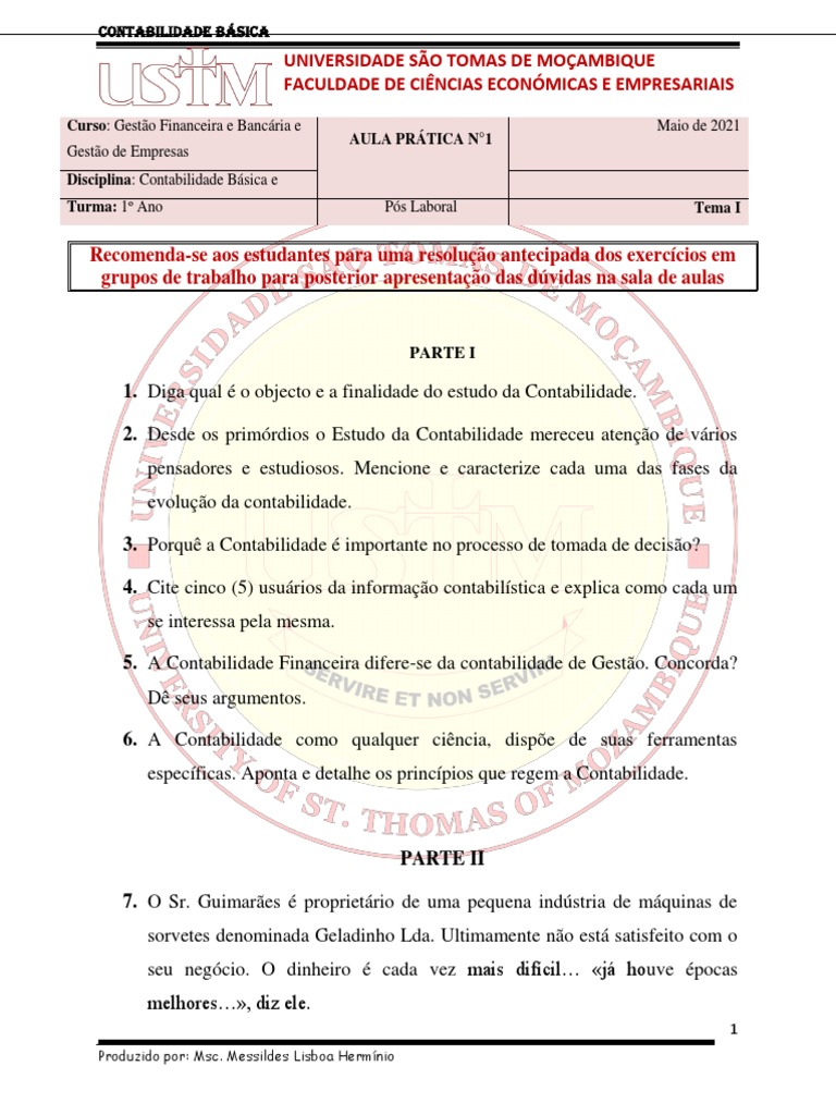 Aula Pratica 1 - Contabilidade Basica | PDF | Contabilidade | Economia