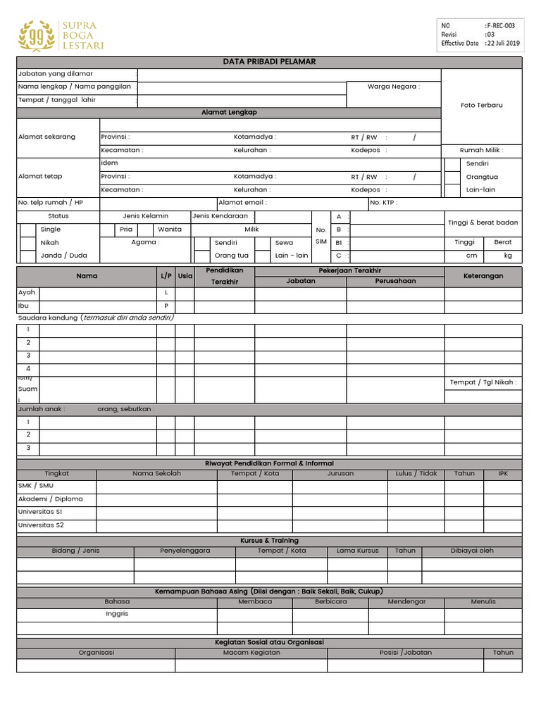 Form Data Diri | PDF