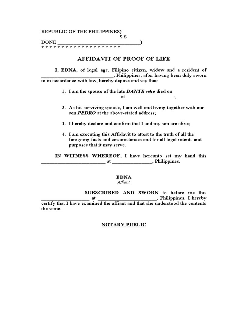 Affidavit of Proof of Life | PDF