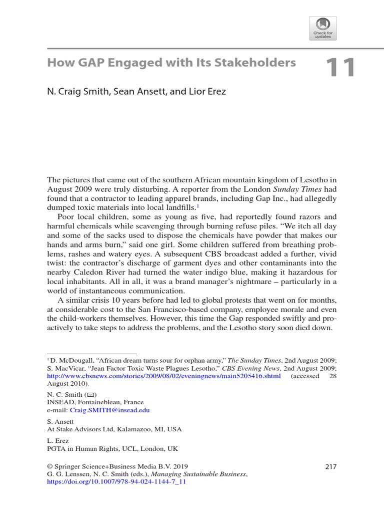 CASO GAP How GAP Engaged With Its Stakeholders | PDF | Corporate Social Responsibility ...
