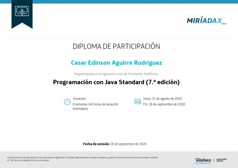 Certificado Java | PDF