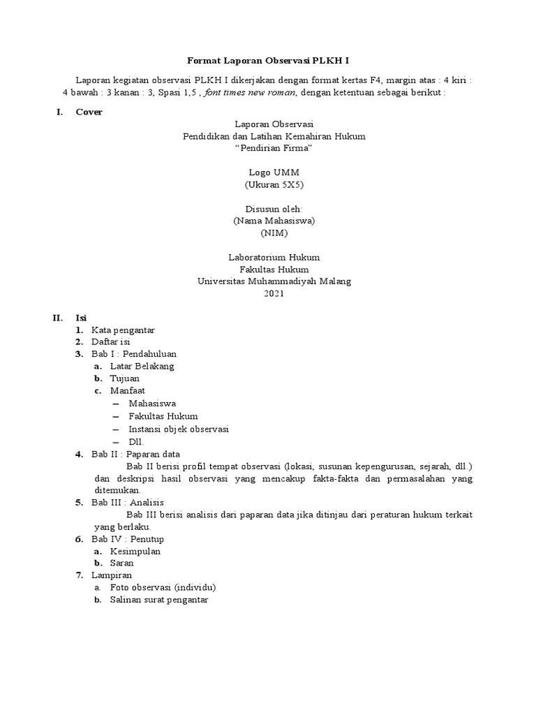 Format Laporan Observasi PLKH I | PDF