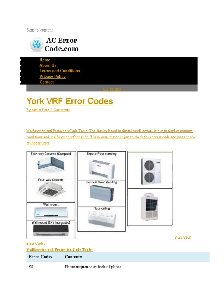 York VRF Error Codes: Skip To Content | PDF | Electrical Resistance And Conductance | Electrical ...