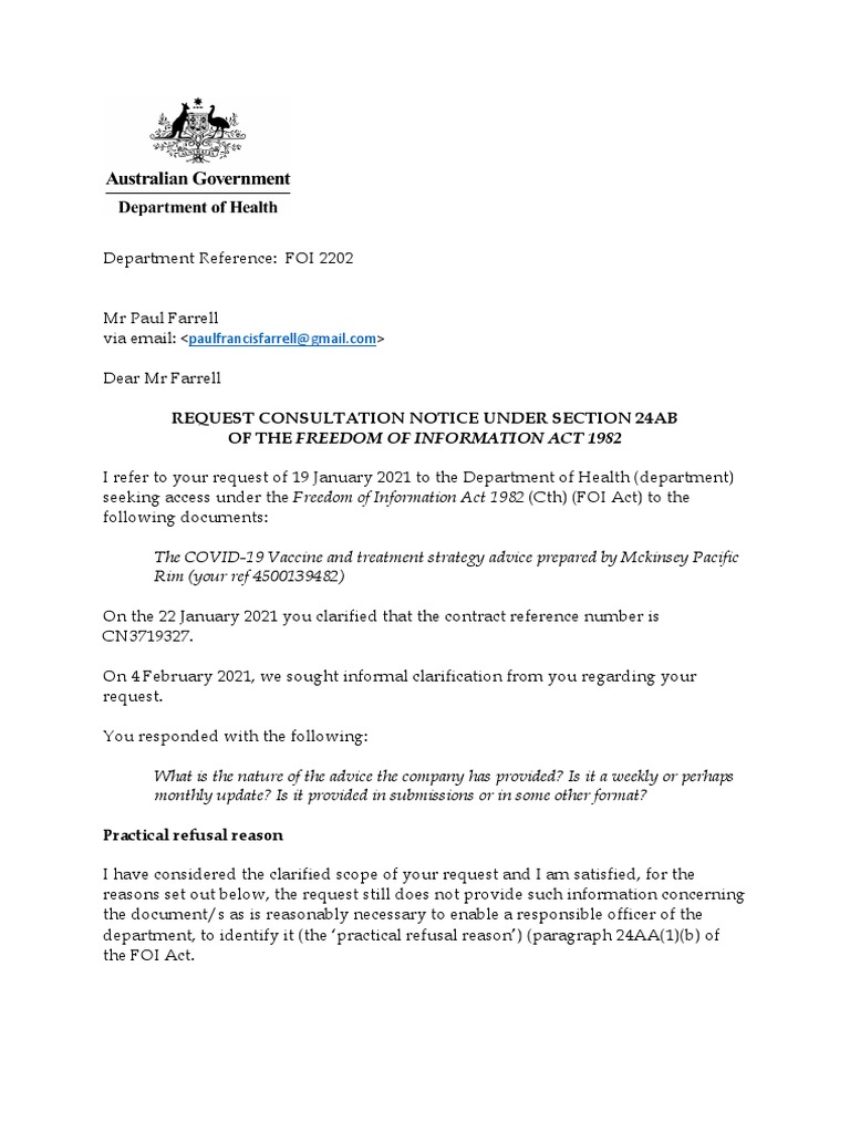 FOI 2202 - S 24AB Consultation Notice | PDF | Public Law | Government