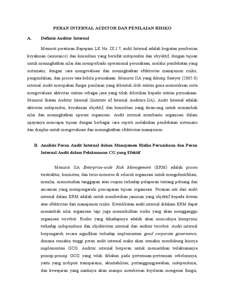 Peran Auditor Internal & Risiko | PDF | Bisnis