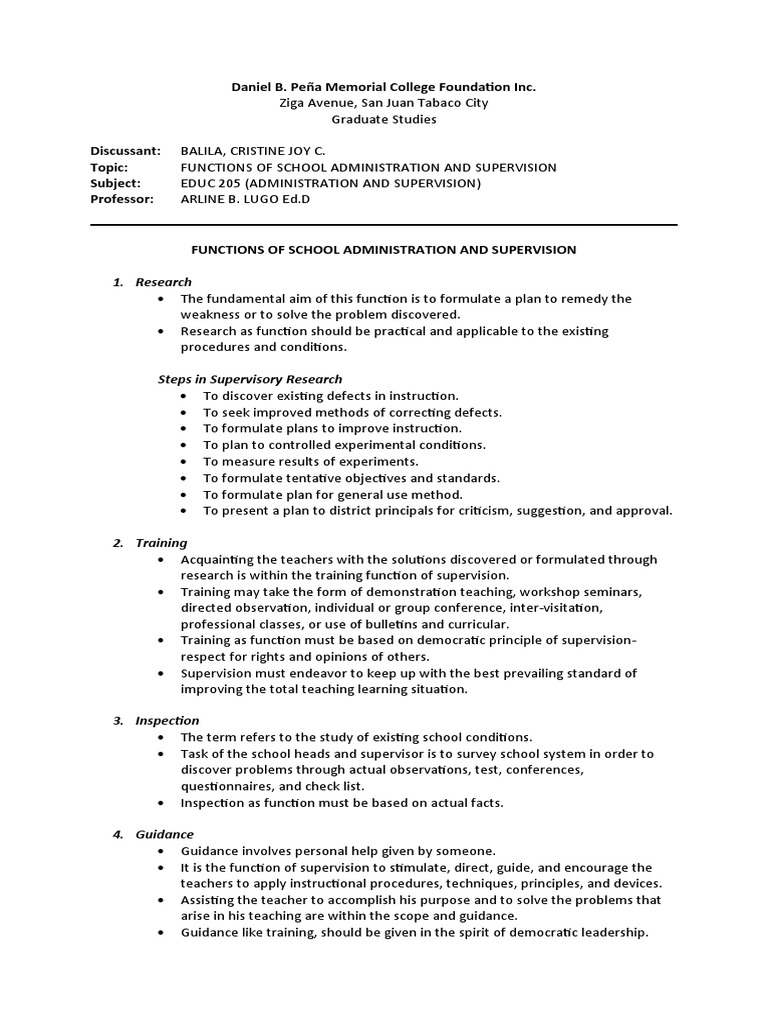 Functions of School Administration | PDF | Evaluation | Teachers