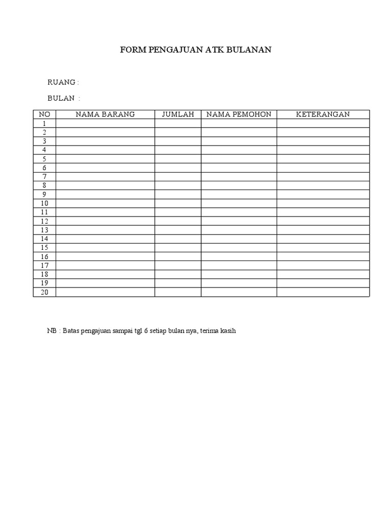 Form Pengajuan Atk Bulanan | PDF