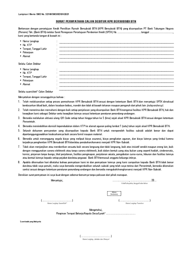 Pernyataan Debitur KPR BTN | PDF