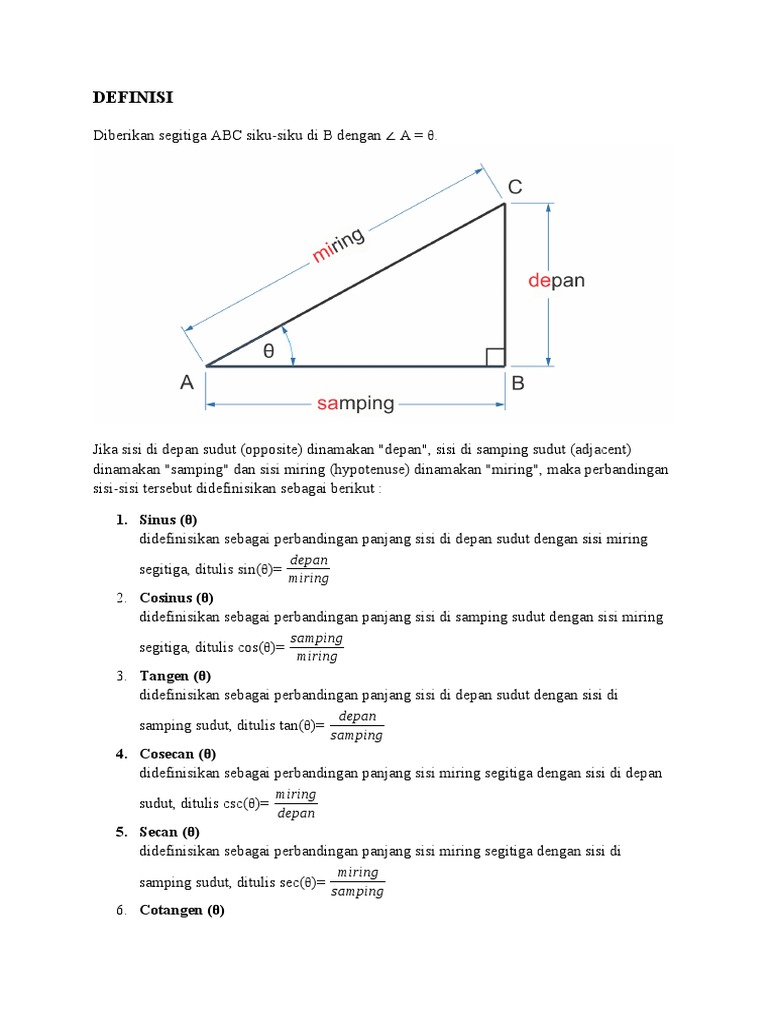 Definisi Perbandingan Trig | PDF | Metode & Bahan Ajar