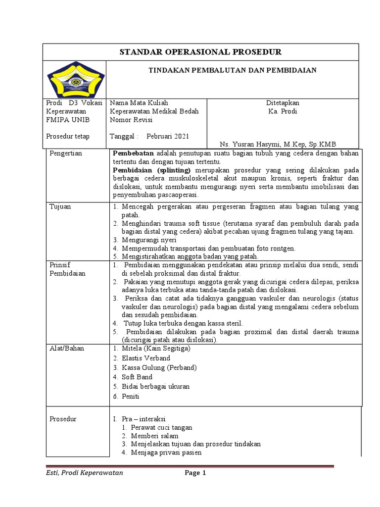 S o P Pembalutan & Pembidaian | PDF