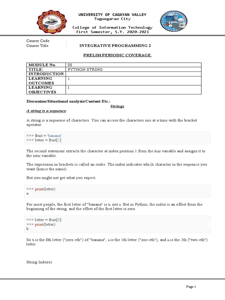 Module 8 Integrative Programming 2 Pdf String Computer Science