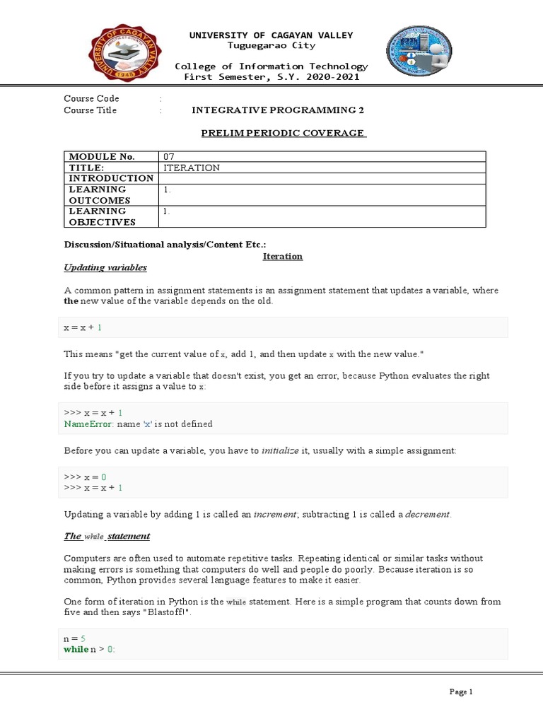 Module-7-INTEGRATIVE PROGRAMMING 2 | PDF | Control Flow | Computer Programming