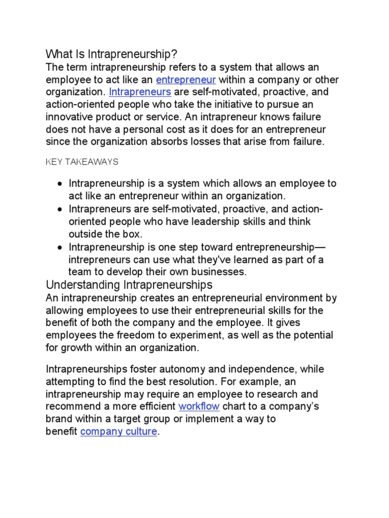 What Is Intrapreneurship?: Entrepreneur Intrapreneurs | PDF ...