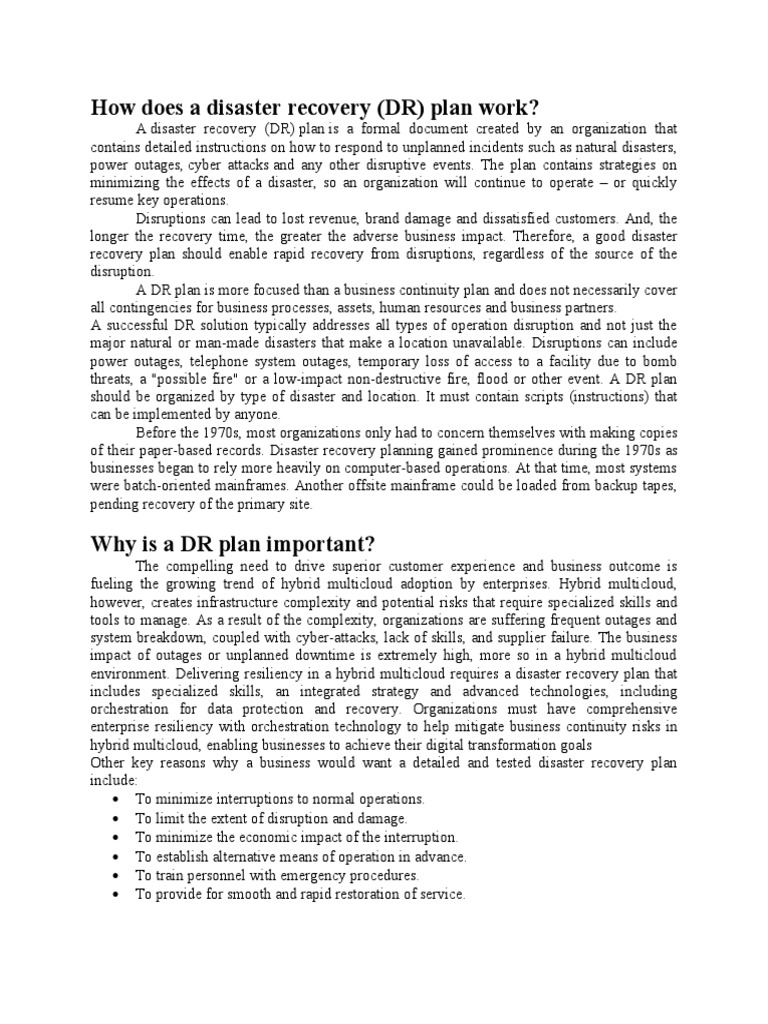How Does A Disaster Recovery (DR) Plan Work? | PDF | Disaster Recovery ...