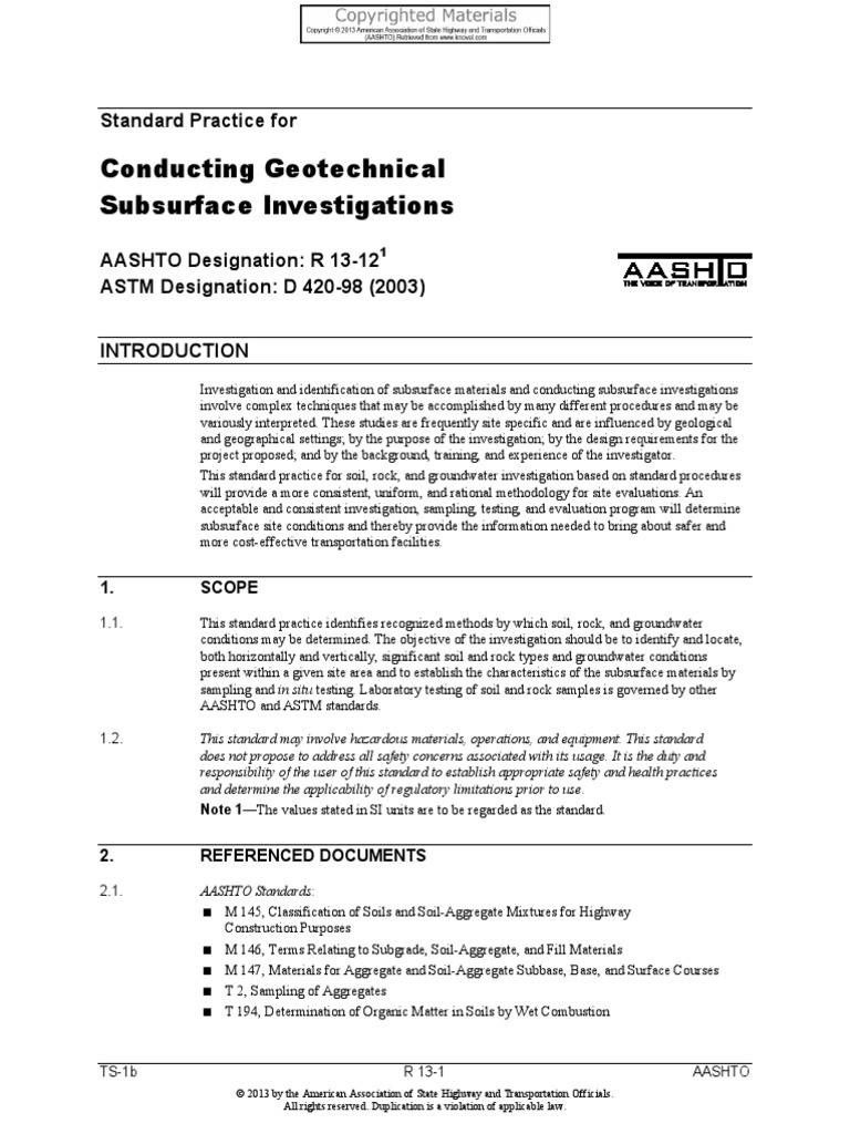 Conducting Geotechnical Subsurface Investigations: Standard Practice ...