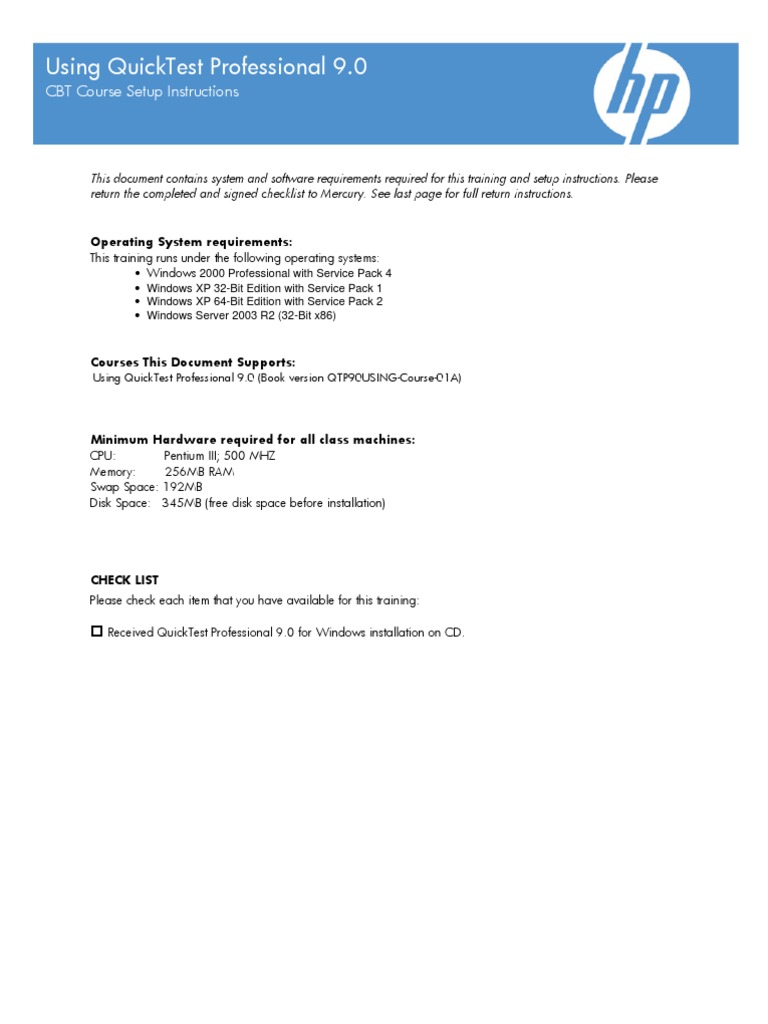 Using Quicktest Professional 9.0: CBT Course Setup Instructions | PDF ...