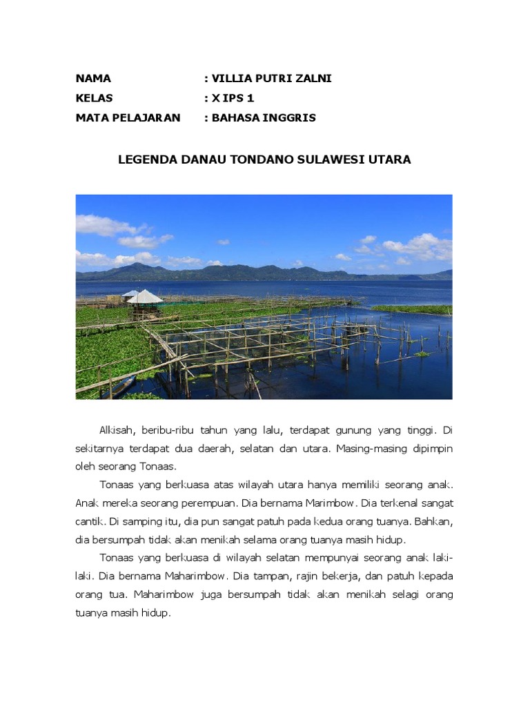 Legenda Danau Tondano Sulawesi Utara | PDF