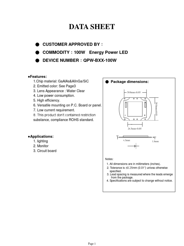 100W Data Sheet | PDF | Printed Circuit Board | Electrodynamics