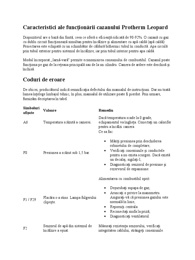 Coduri de Eroare Leopard Protherm | PDF