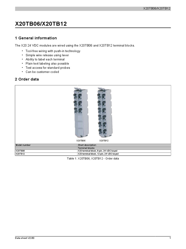 X20TB06/X20TB12: 1 General Information | PDF | Wire | Electrical Wiring