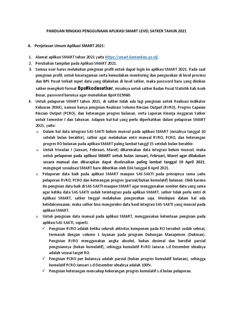 Panduan Aplikasi SMART 2021 Kemenkeu | PDF