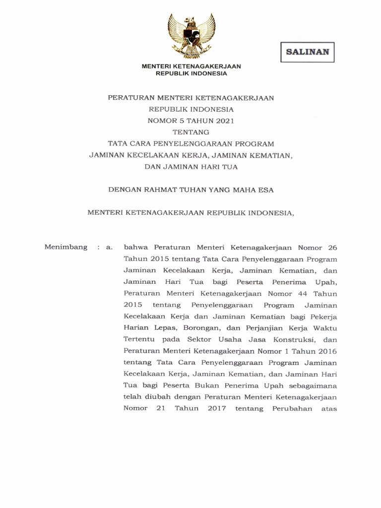 Permenaker 5 2021 | PDF