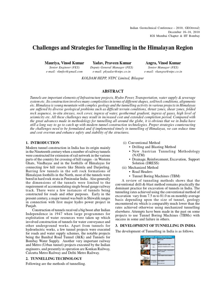 Challenges and Strategies For Tunnelling in The Himalyan Region | PDF ...