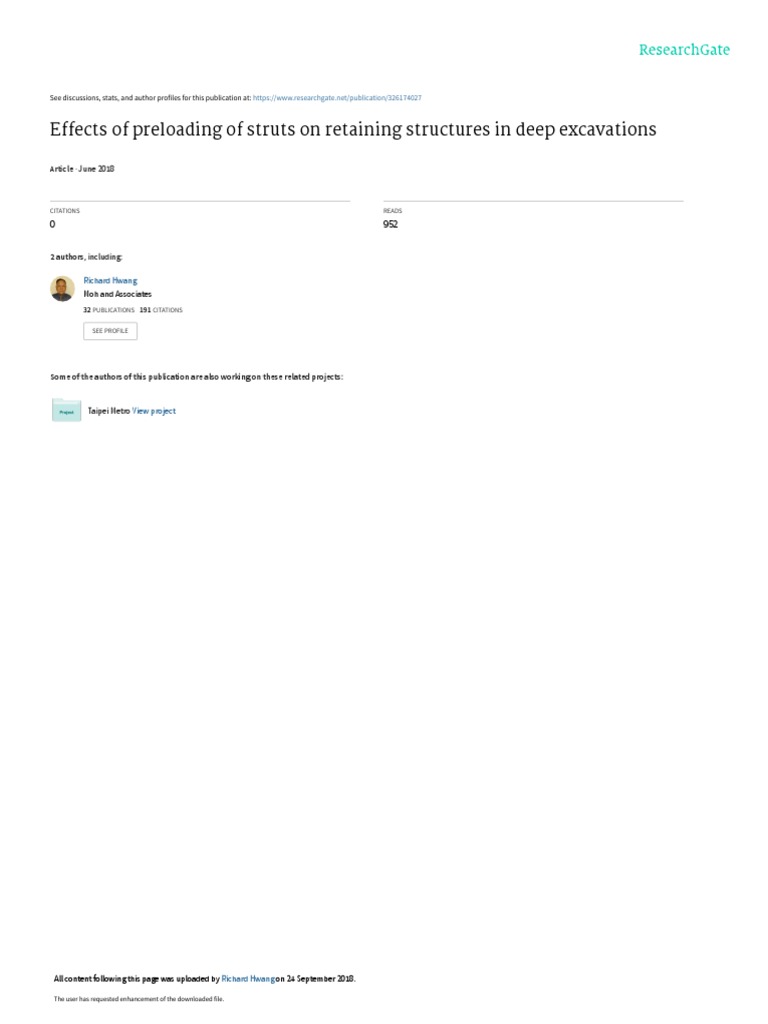 Effects of Preloading of Struts On Retaining Structures in Deep ...
